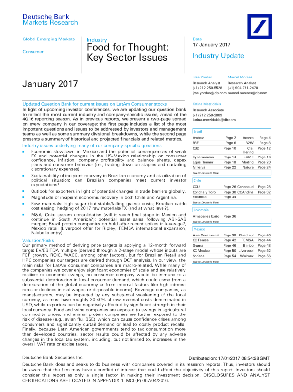 Food for Thought: Key Sector Issues