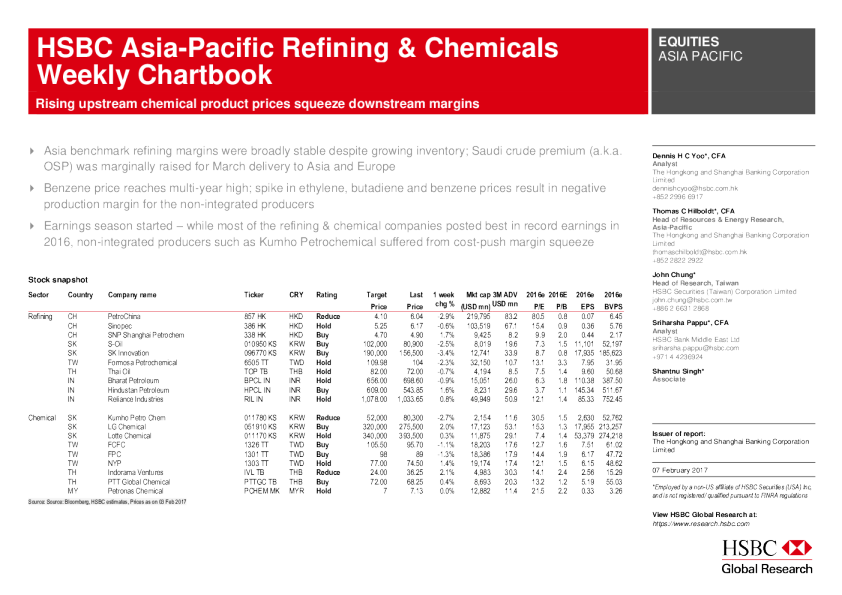 HSBC Asia-Pacific Refining & Chemicals Weekly Chartbook: Rising ...