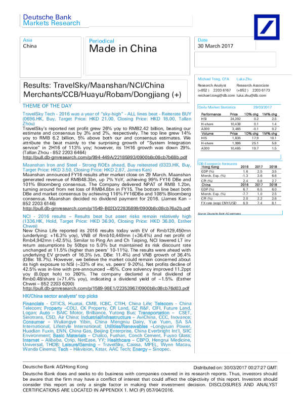 Results: TravelSky/Maanshan/NCI/China Merchants/CCB/Huayu/Robam ...