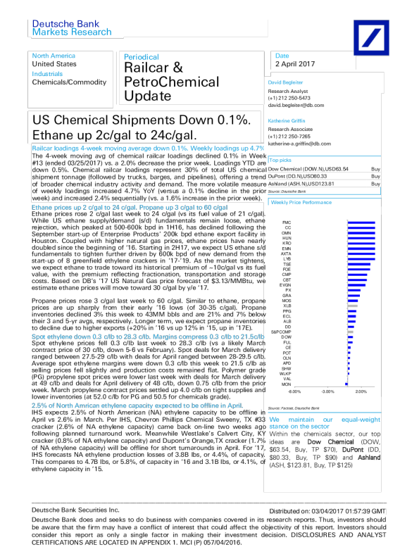 Railcar&PetroChemical Update：US Chemical Shipments Down 0.1%.Ethane up ...