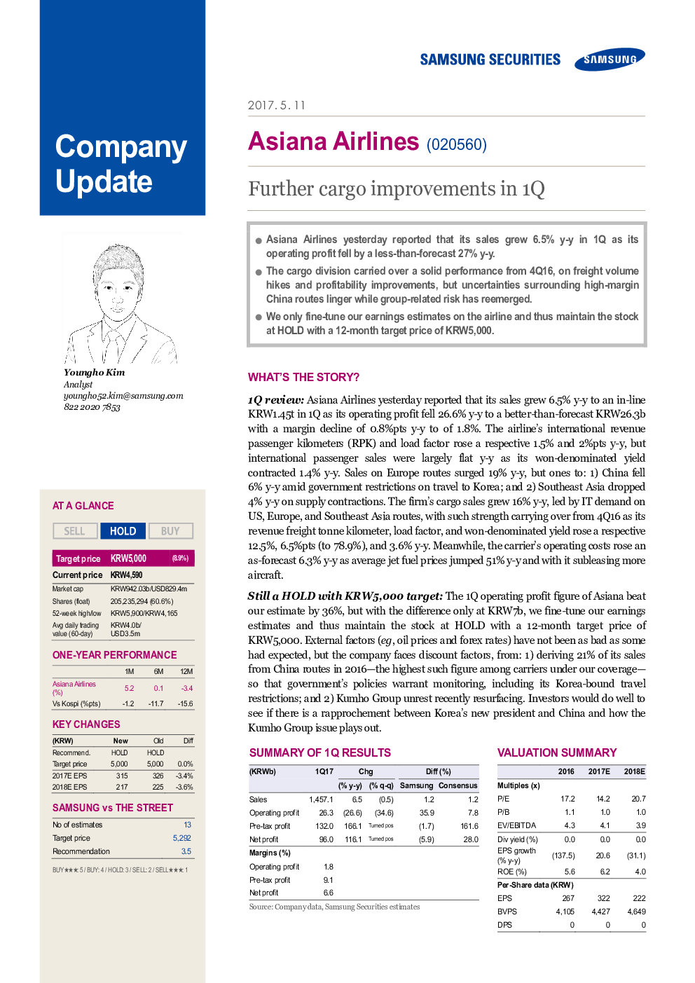 交通运输 2017-05-11 Youngho kim 三星证券 向***