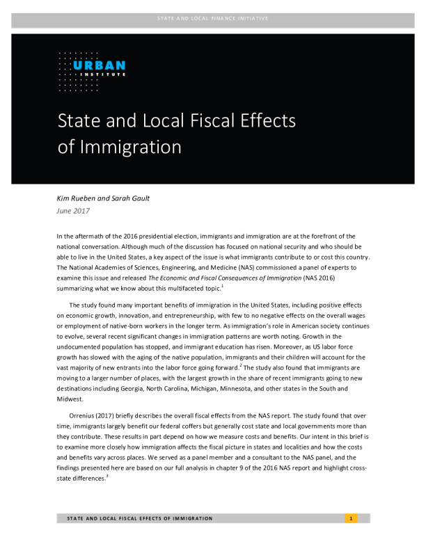 State and Local Fiscal Effects of Immigration