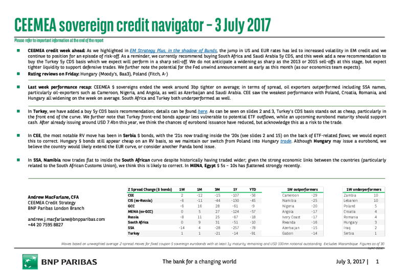 CEEMEA sovereign credit navigator