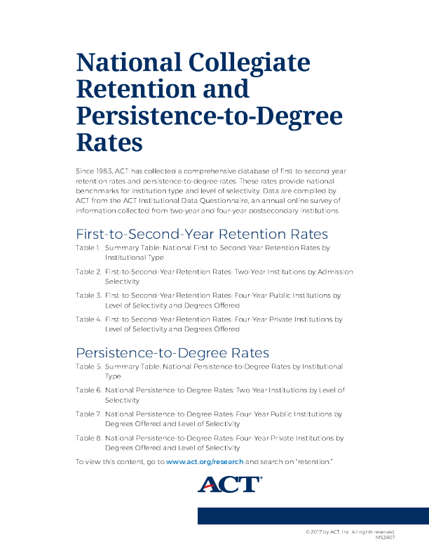 2017 National Collegiate Retention and Persistence Rates