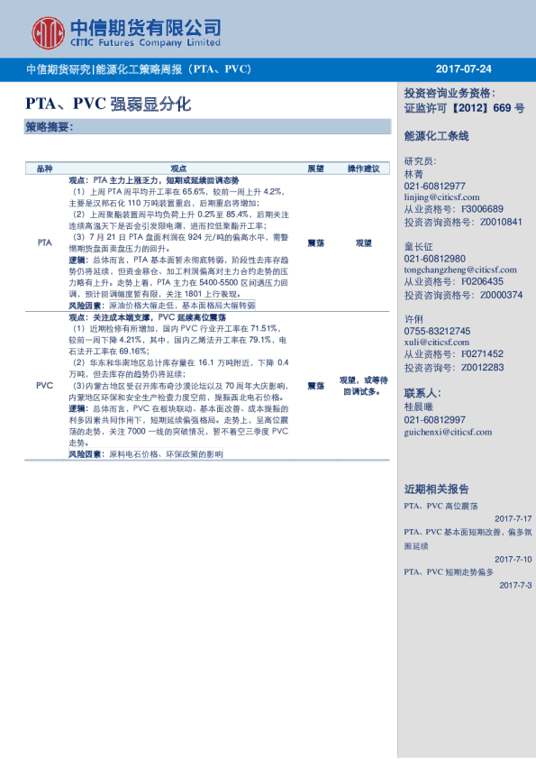 能源化工策略周报（PTA、PVC）：PTA、PVC强弱显分化