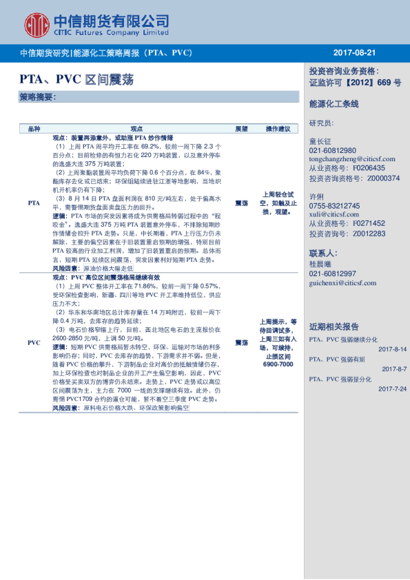 能源化工策略周报（PTA、PVC）：PTA、PVC 区间震荡