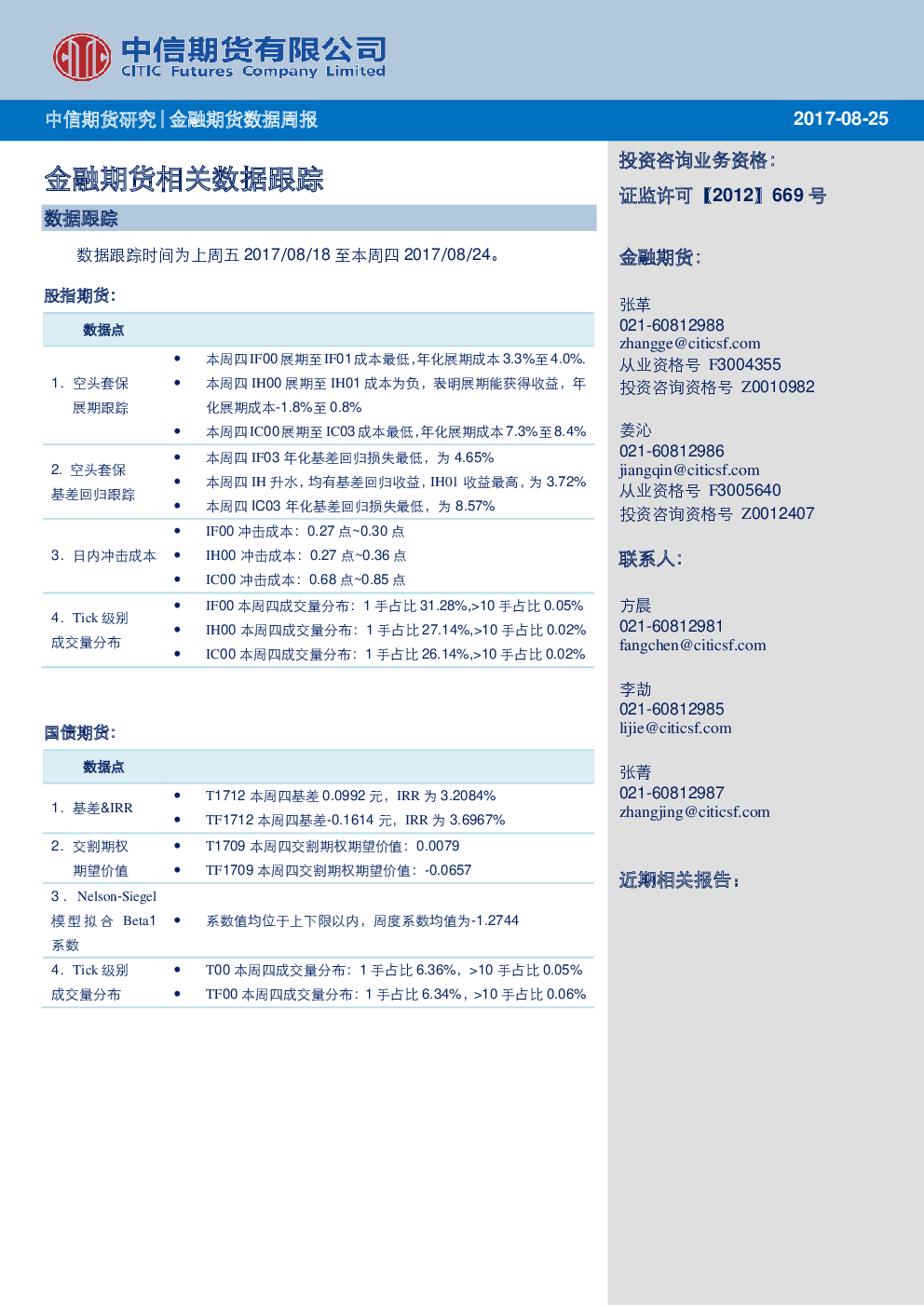 金融期货数据周报：金融期货相关数据跟踪