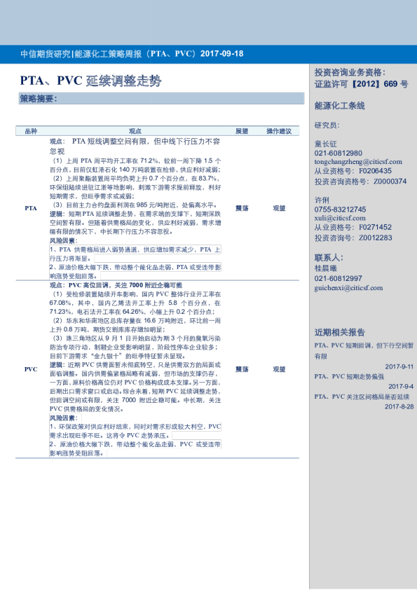 能源化工策略周报：PTA、PVC延续调整走势