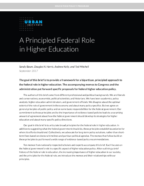 A Principled Federal Role in Higher Education