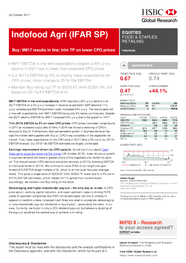 购买：9M17结果符合；降低CPO价格降低目标价