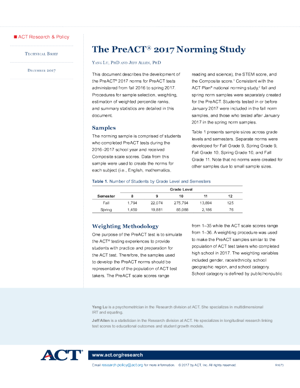 The PreACT 2017 Norming Study
