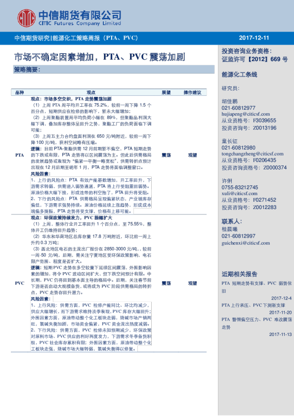 能源化工策略周报（PTA、PVC）：市场不确定因素增加，PTA、PVC震荡加剧