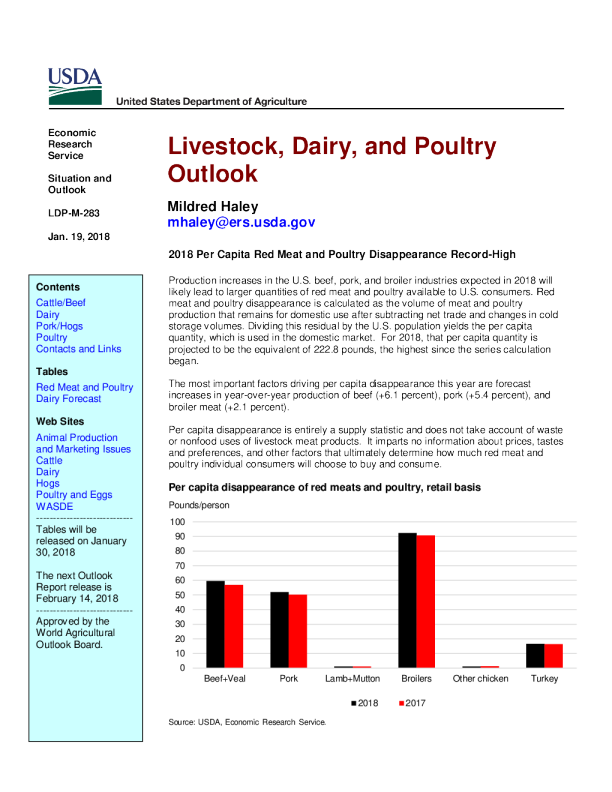USDA Livestock, Dairy, and Poultry Outlook 2018.01.19