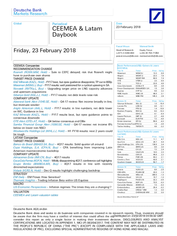 CEEMEA和Latam日刊：2018年2月23日，星期五