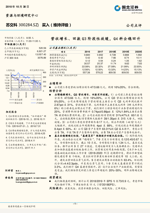 营收增长、回款q3阶段性放缓,q4料企稳回升