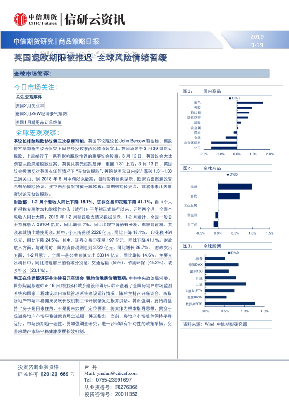 商品策略日报:英国退欧期限被推迟,全球风险情绪暂缓