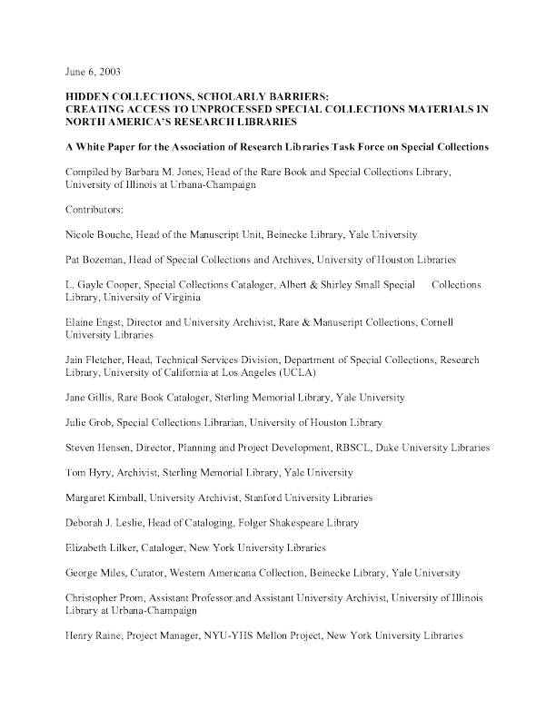 Hidden Collections, Scholarly Barriers: Creating Access To Unprocessed Special Collections ...