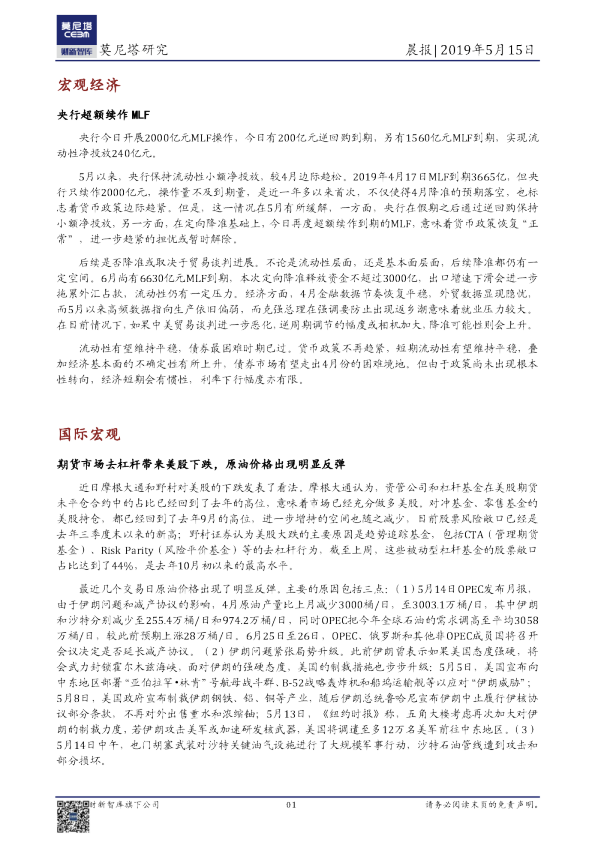 莫尼塔研究晨报