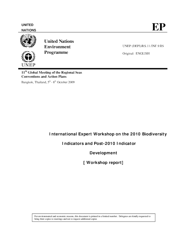 International Expert Workshop on the 2010 Biodiversity Indicators and ...