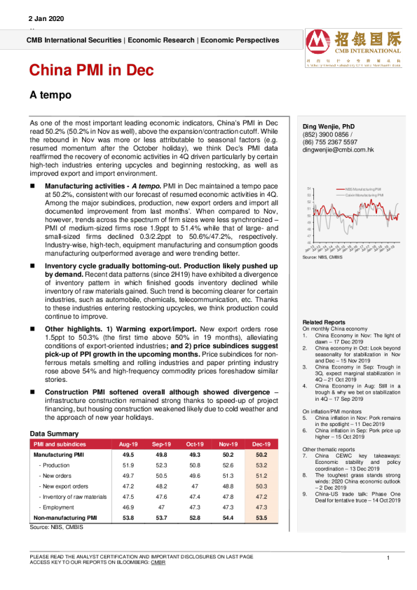 12月中国PMI：定时