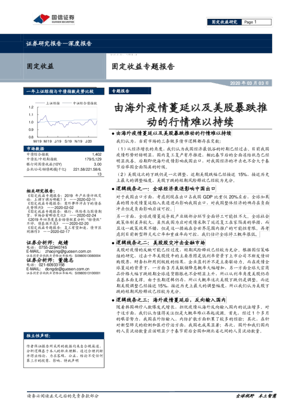 固定收益专题报告:由海外疫情蔓延以及美股暴跌推动的行情难以持续