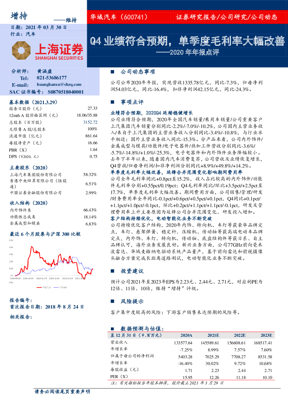 2020年年报点评：Q4业绩符合预期，单季度毛利率大幅改善