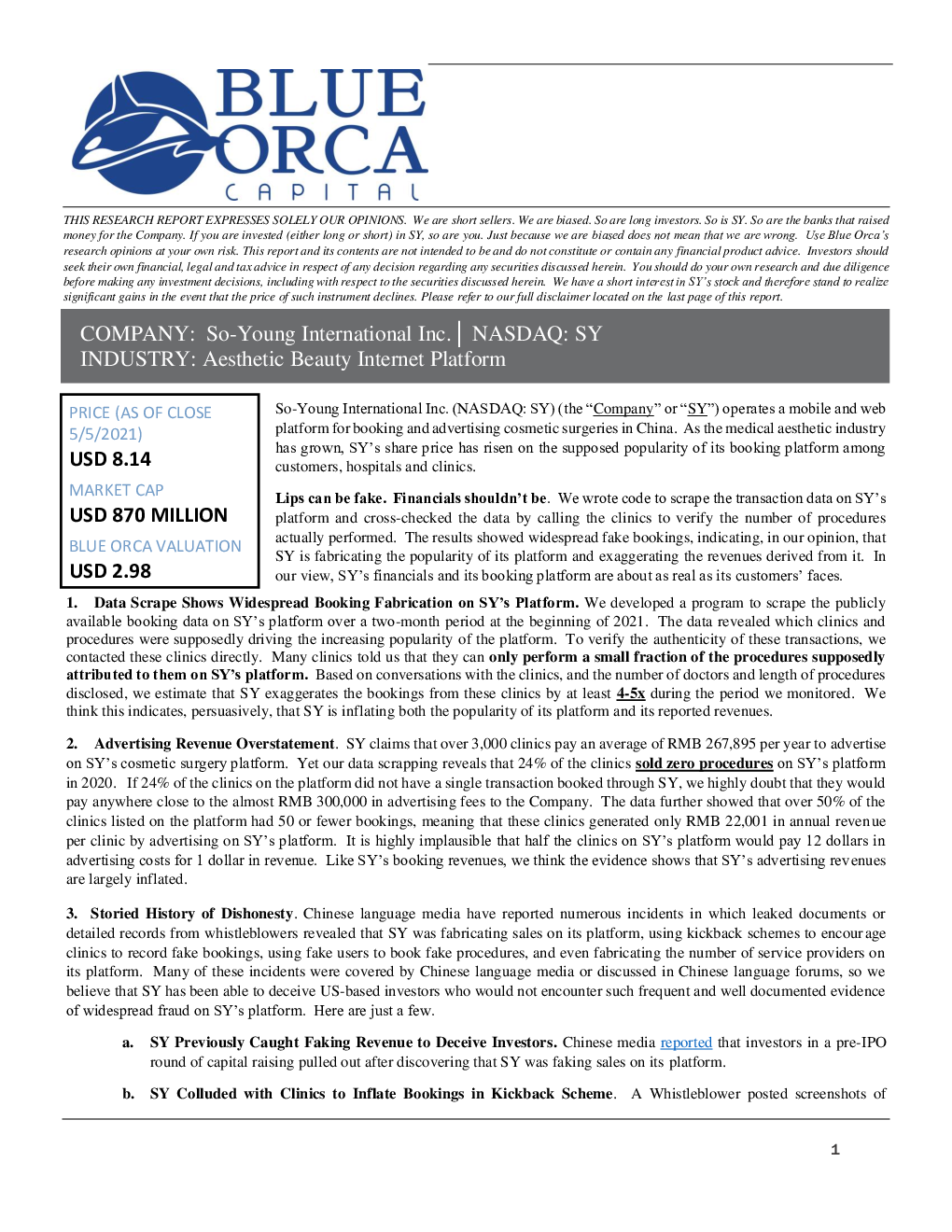 BLUE ORCA-做空 So-Young（英文）-2021.5-2021.5-20页