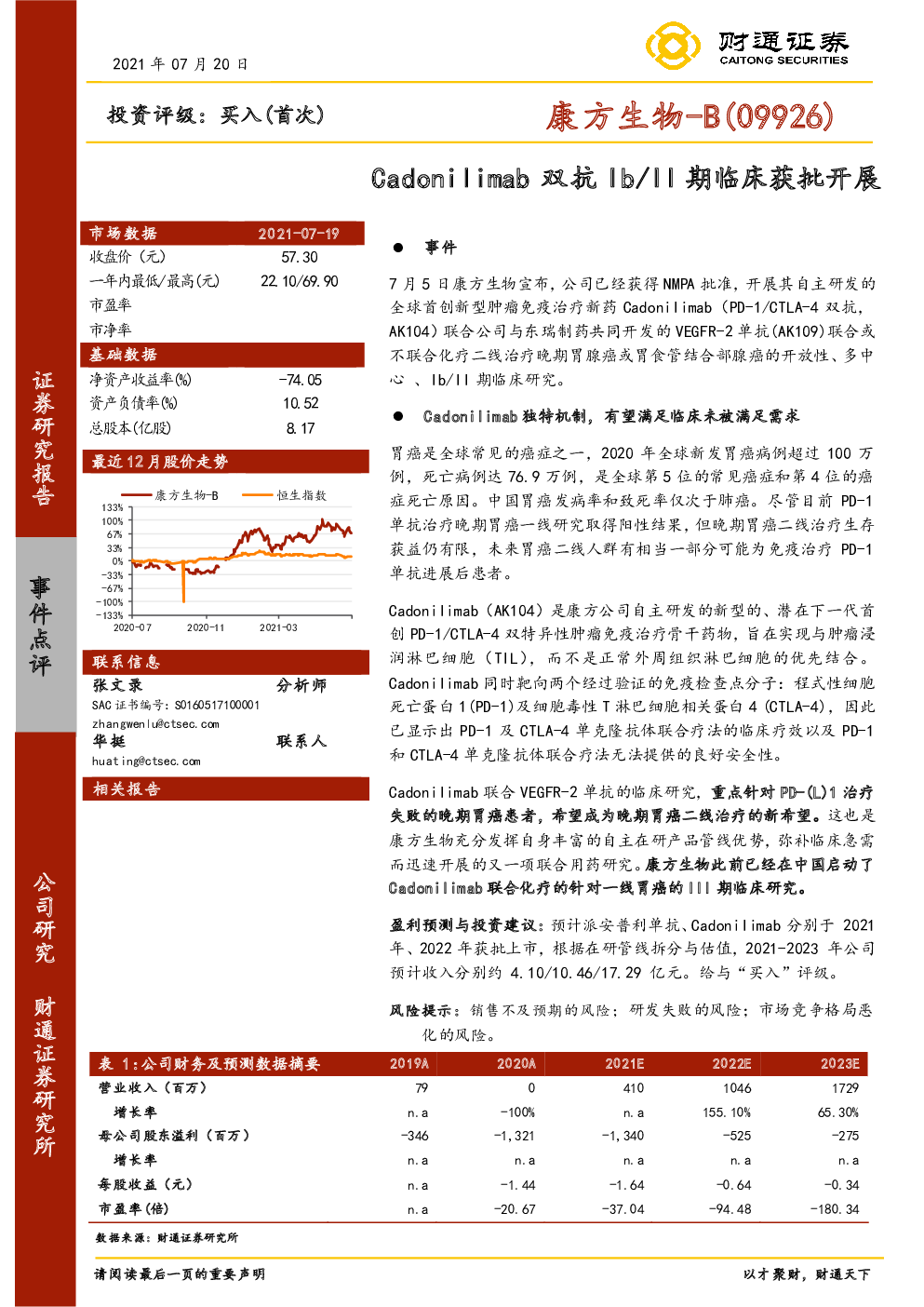 Cadoni limab双抗Ib/II期临床获批开展