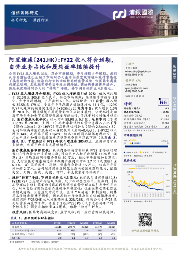 FY22收入符合预期，自营业务占比和履约效率继续提升