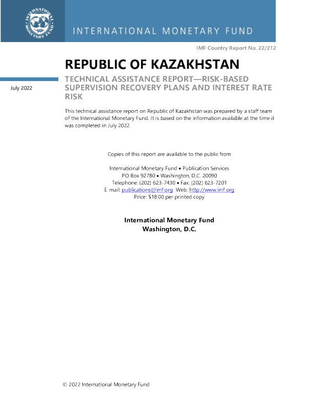哈萨克斯坦共和国：技术援助报告 基于风险的监管恢复计划和利率风险