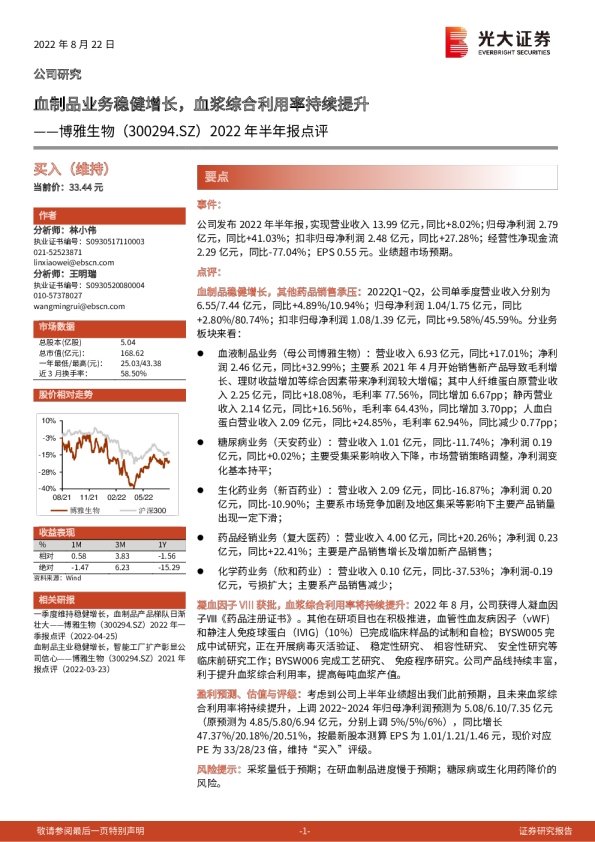 血制品业务稳健增长，血浆综合利用率持续提升