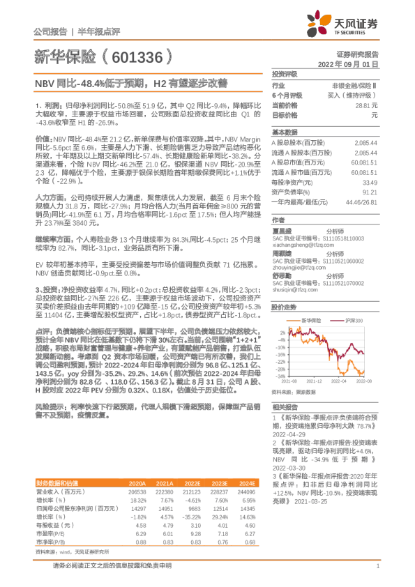 NBV同比-48.4%低于预期，H2有望逐步改善