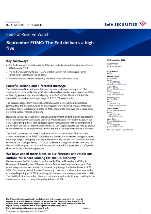 Federal Reserve Watch-September FOMC
