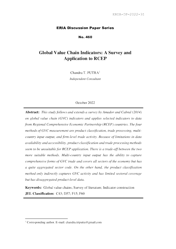 全球价值链指标 ： RCEP 的调查与应用
