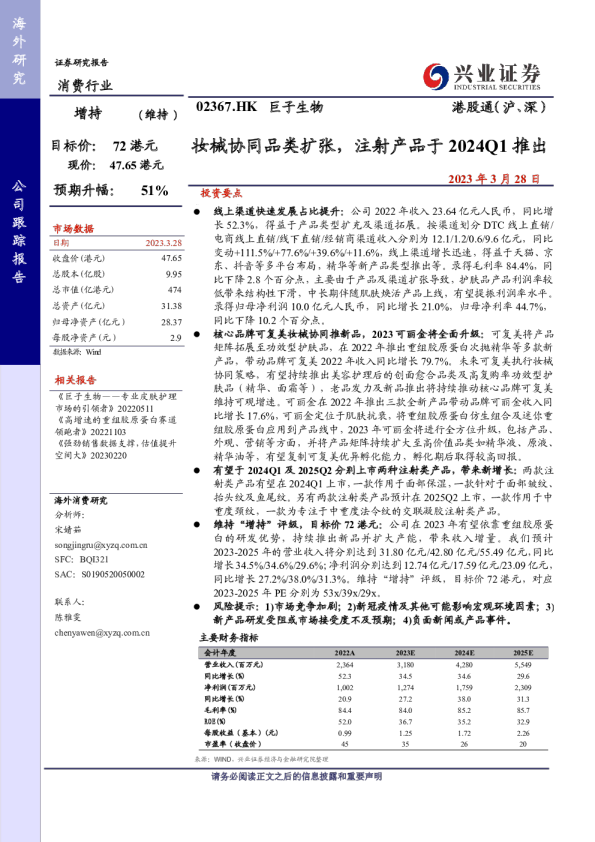 妆械协同品类扩张，注射产品于2024Q1推出