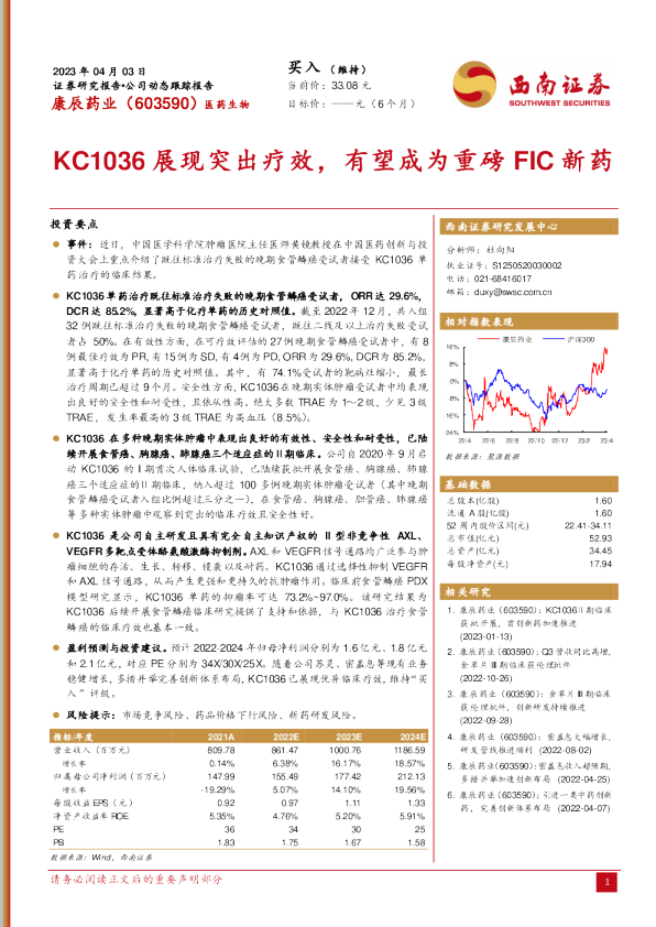 KC1036展现突出疗效，有望成为重磅FIC新药