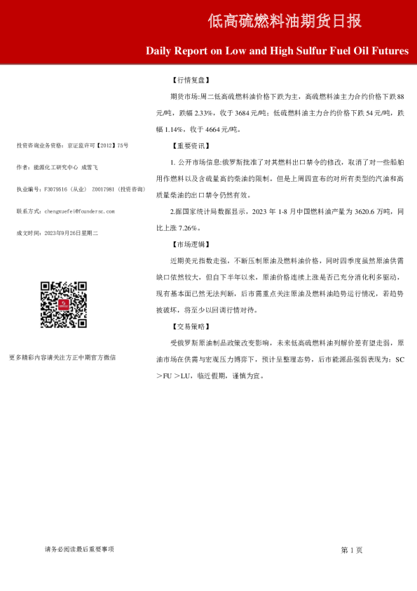 燃料油期货日报