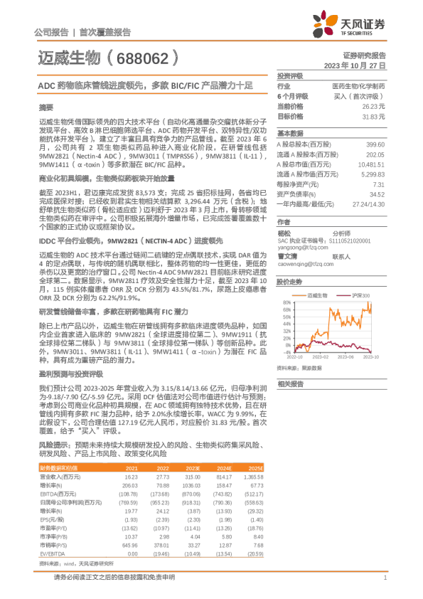 ADC药物临床管线进度领先，多款BIC、FIC产品潜力十足