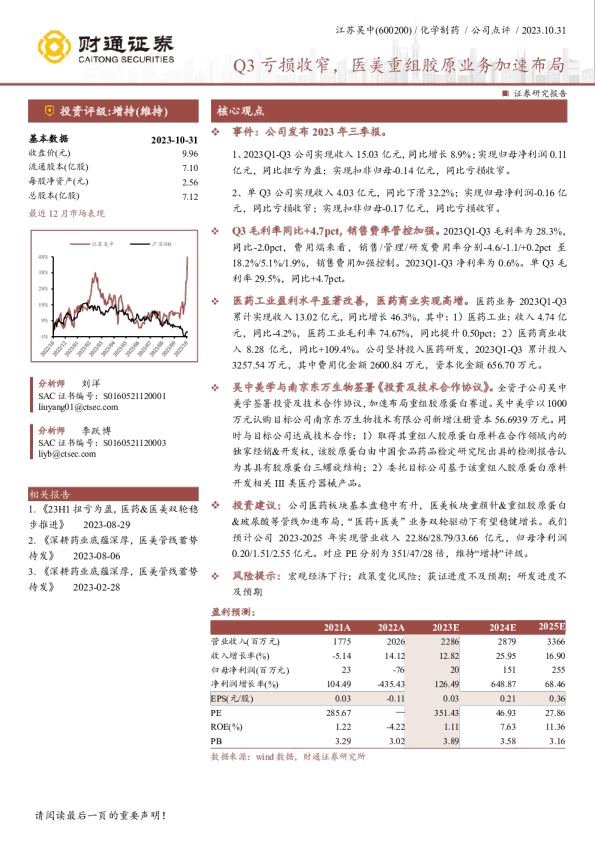 Q3亏损收窄,医美重组胶原业务加速布局