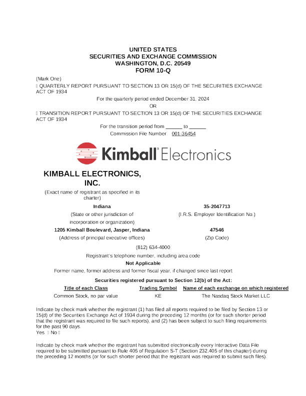 Kimball Electronics Inc 2025 年年度报告