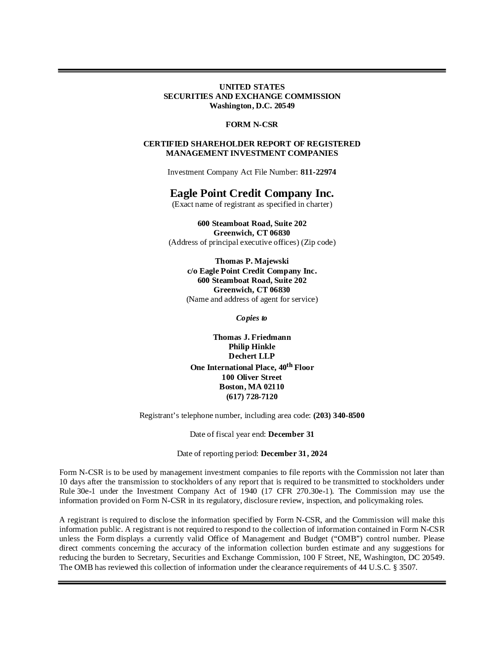 Eagle Point Credit Co Inc Series C Pfd 2024年度报告
