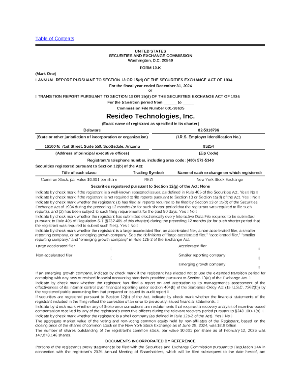 Resideo Technologies Inc 2024年度报告