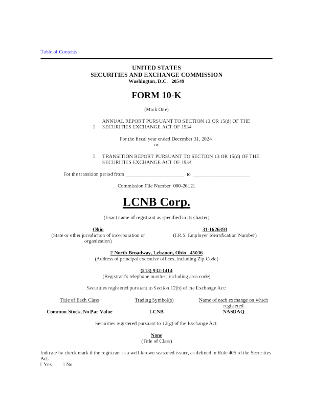 LCNB Corp 2024年度报告