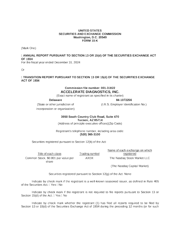 Accelerate Diagnostics Inc 2024年度报告