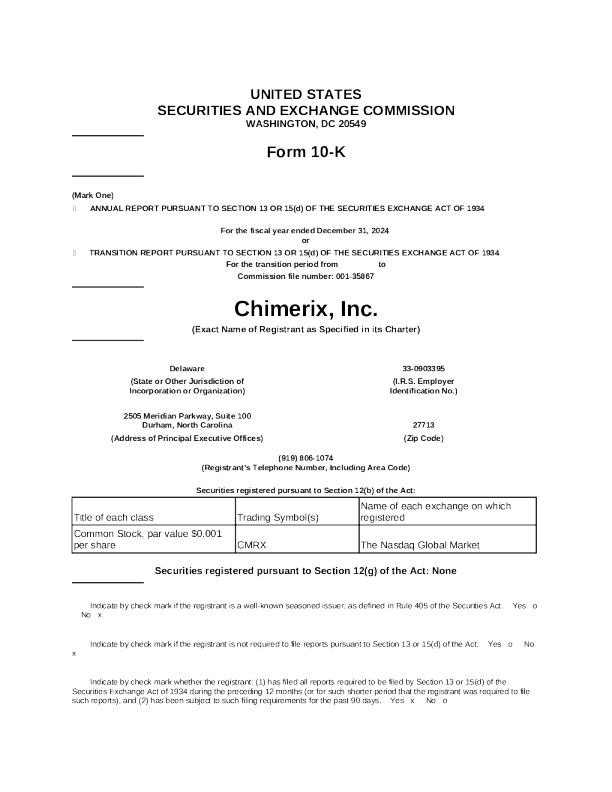 Chimerix Inc 2024年度报告