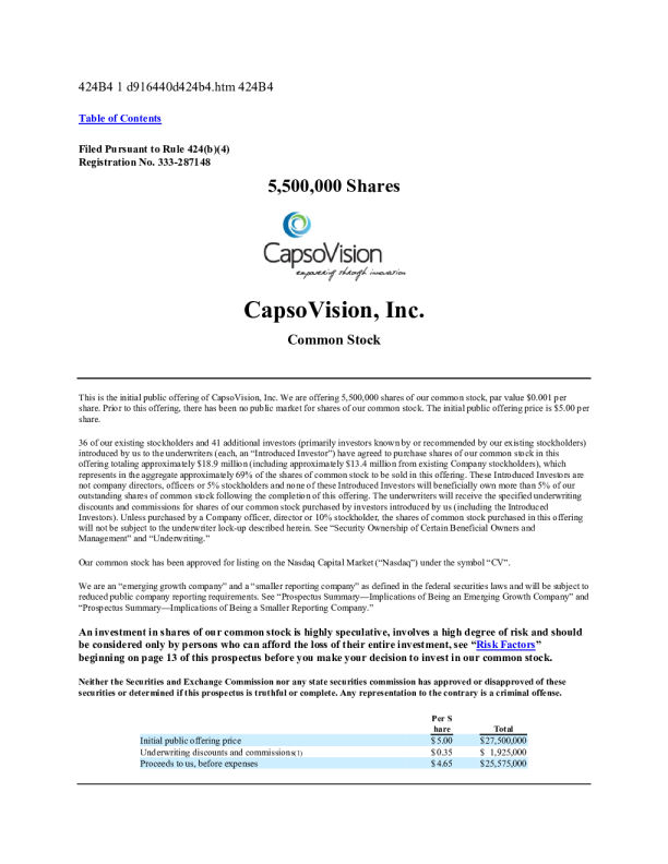 CapsoVision Inc美股招股说明书(2025-07-03版)