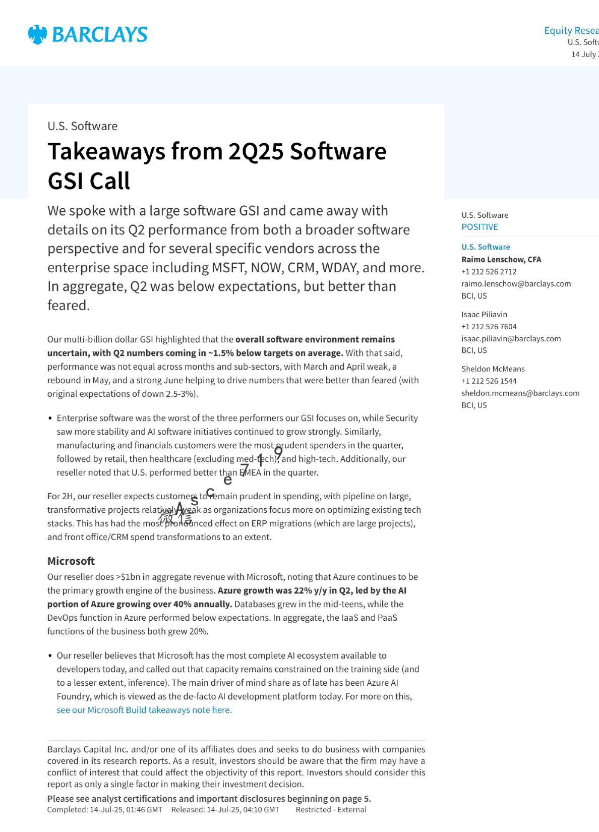 2Q25软件GSI电话会议要点
