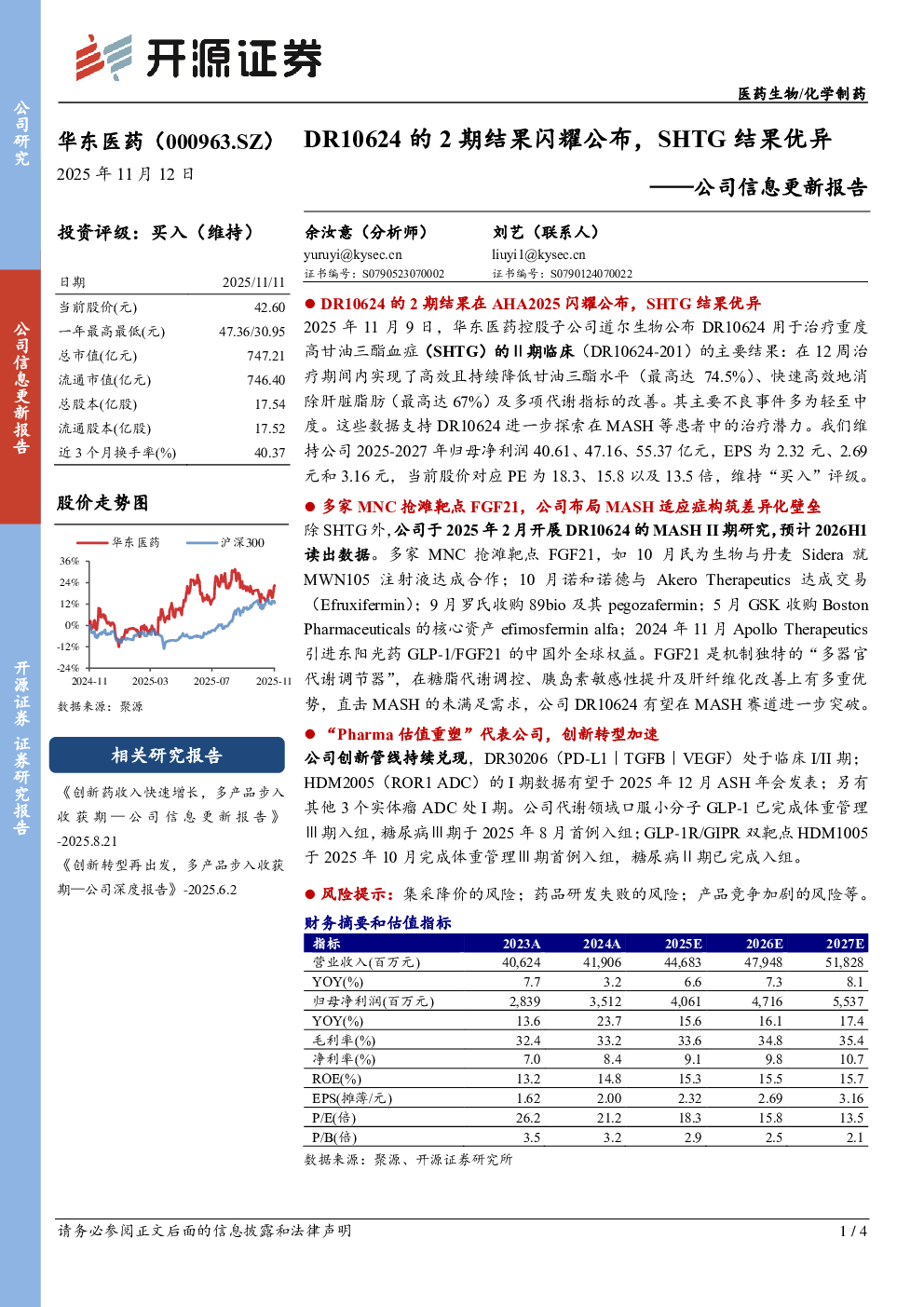 集采降价、研发失败、竞争加剧等风险。