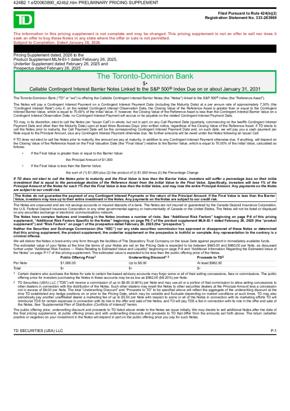 道明银行美股招股说明书(2026-01-26版)